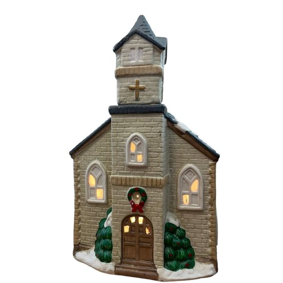 GEI | Holiday | Vintage Porcelain Lighted Christmas Village Church Snow ...